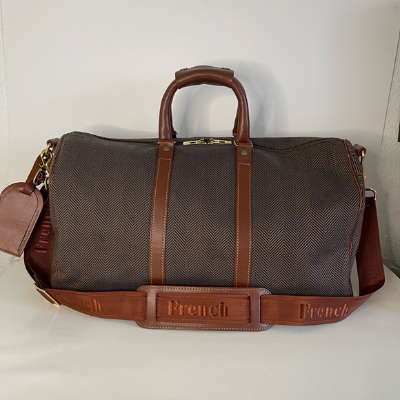 french | Bags | French Luggage Brown Herringbone Duffel Bag | Poshmark